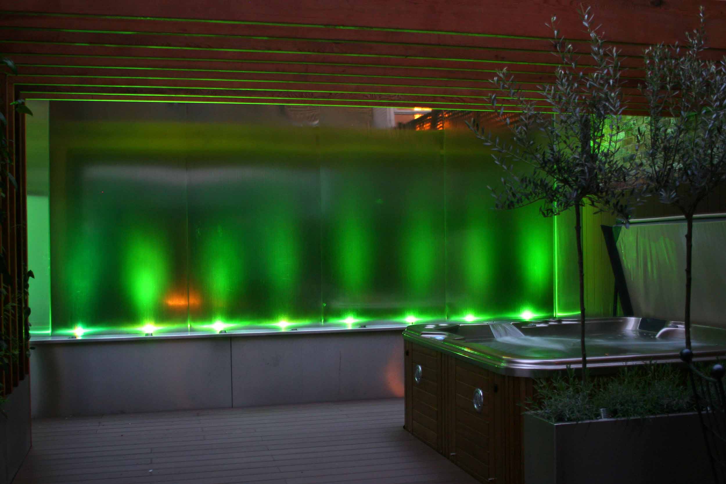 Outdoor Hot Tub Waterwall Feature Garden Design Central London